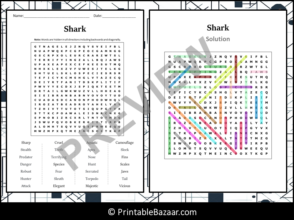 Shark Word Search Puzzle Worksheet Activity | Teaching Resources