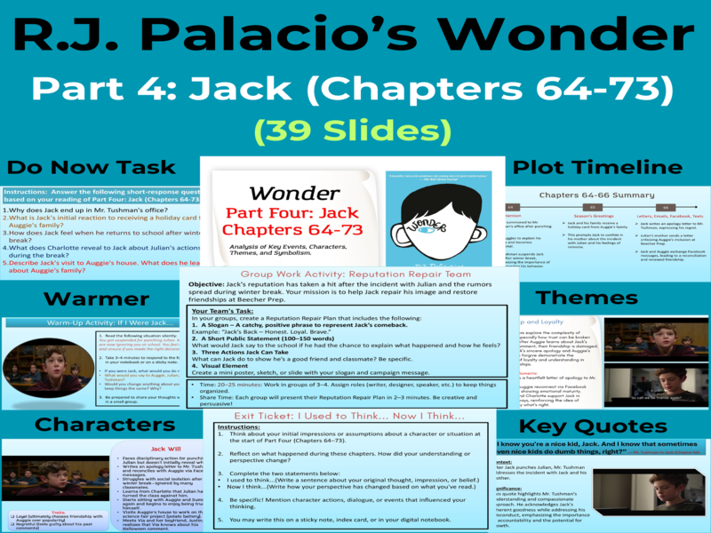 Wonder by R.J. Palacio Part 4: Jack (Chapters 64-73) PPT Summary ...