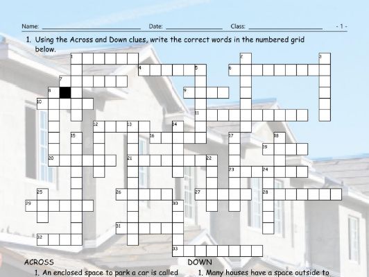 Houses Apartments Types Features Crossword Puzzle Teaching Resources