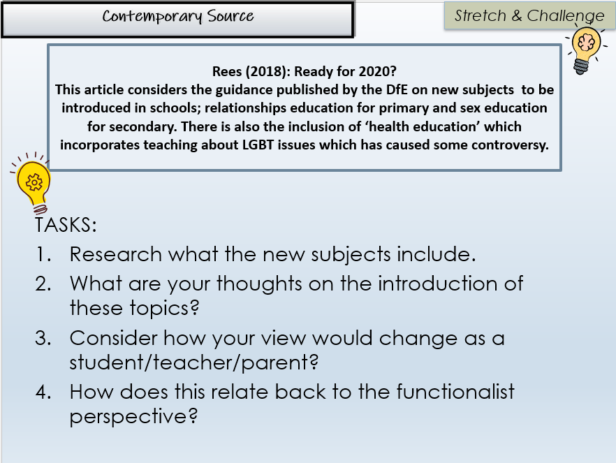 AQA A level Sociology - Education - Functionalist and New Right View of ...