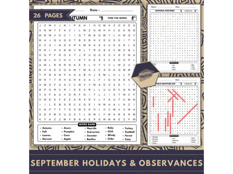 September Holidays & Observances Word Search – Printable Worksheets ...