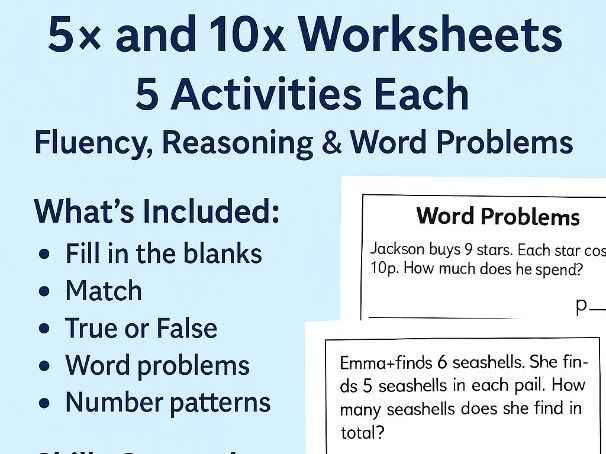 Times Tables – 5× and 10× Worksheets | 5 Activities Each | Fluency ...