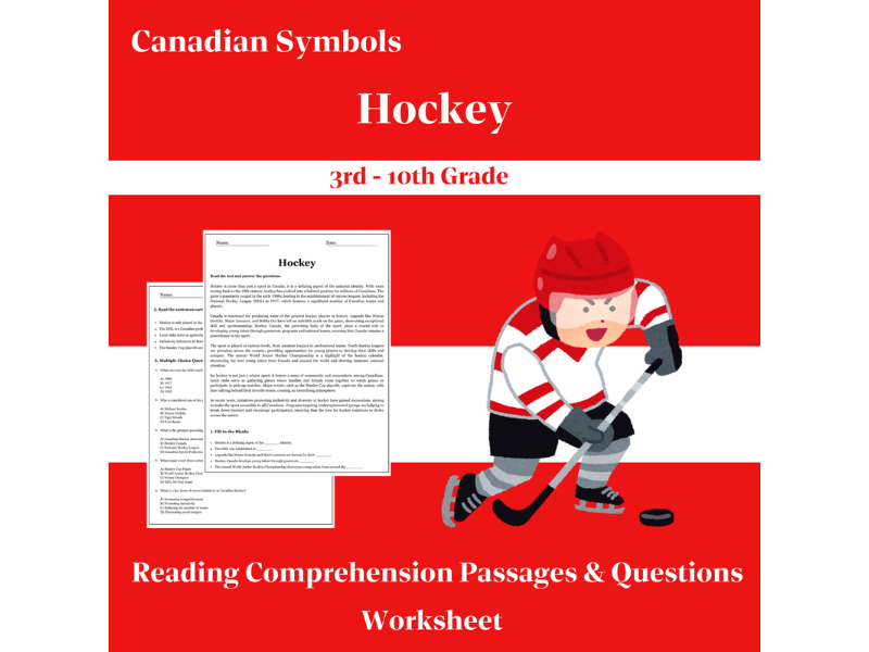 Hockey - Canadian Symbols Reading Comprehension Passages & Questions ...