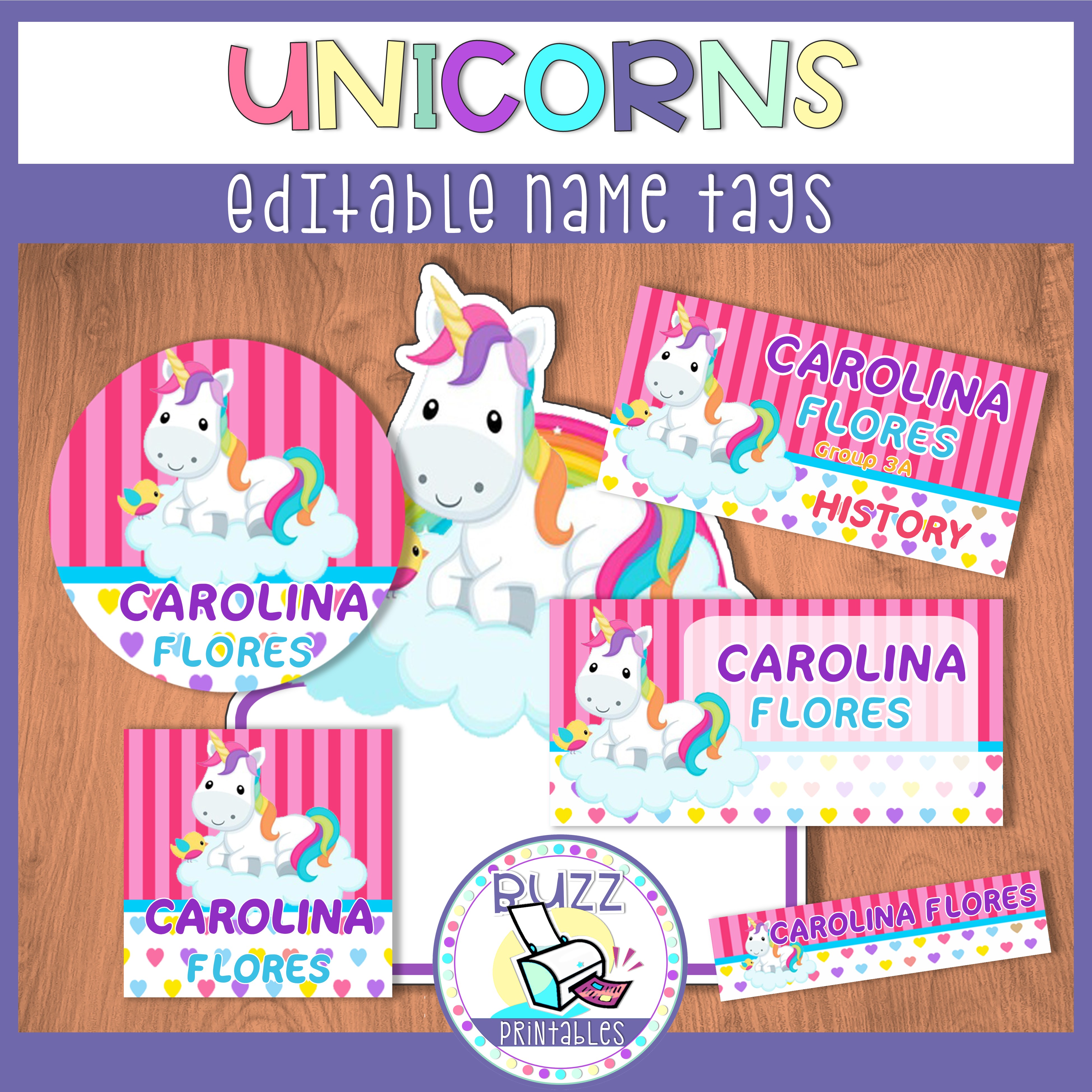 Editable Name Tags or Labels - Unicorns Unisex Theme Classroom Decor ...