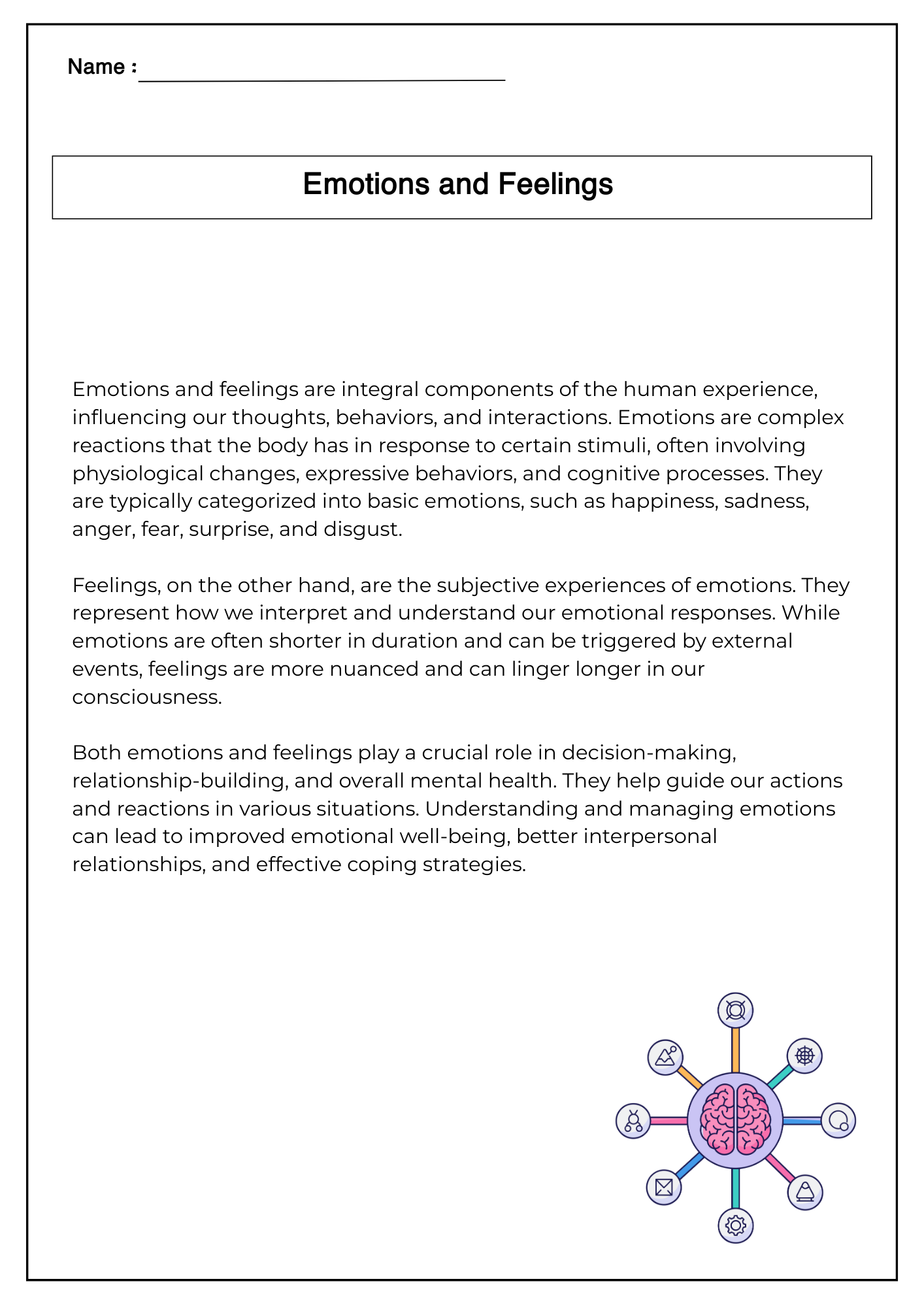 Emotions and Feelings Reading Comprehension Passages & Questions ...