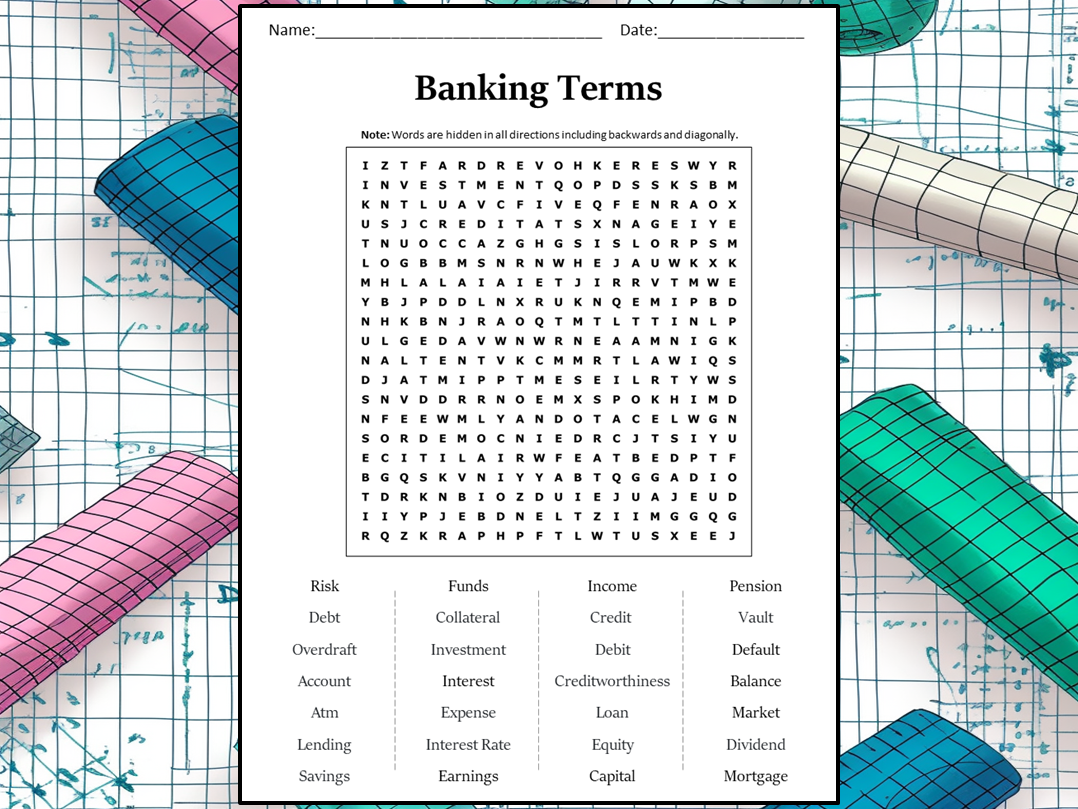 Banking Terms Word Search Puzzle Worksheet Activity Teaching Resources