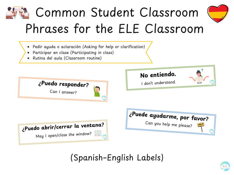 Common Student Classroom Phrases for the ELE Classroom (Spanish–English ...