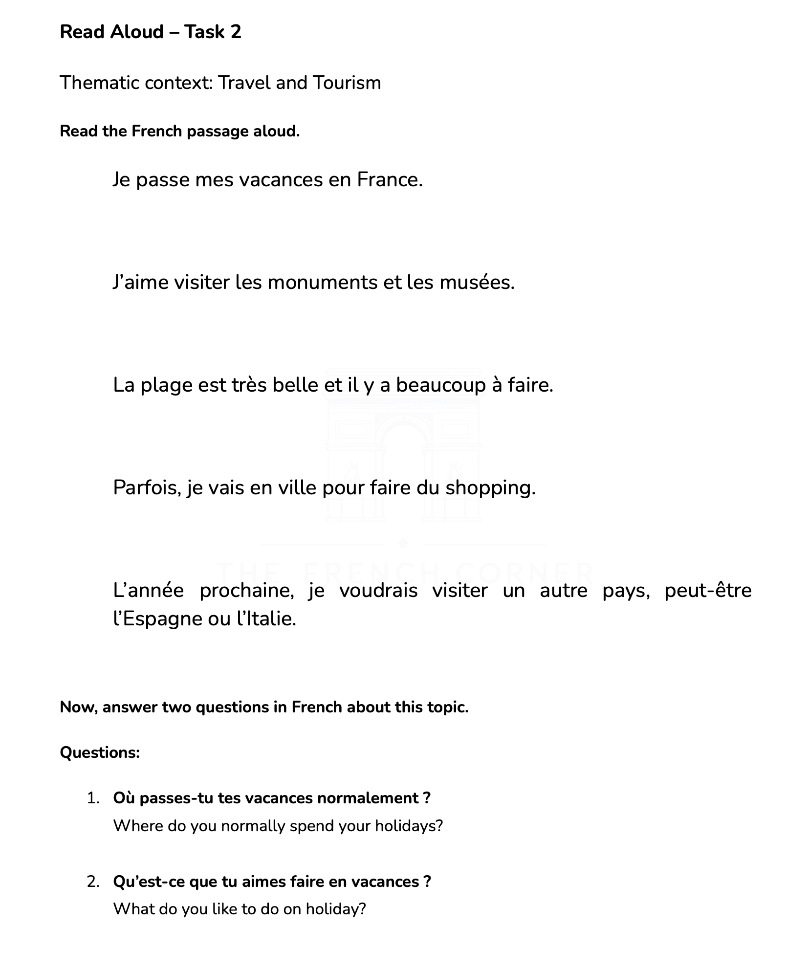 2026 Pearson Edexcel GCSE French – Speaking Task 1: Read Aloud ...