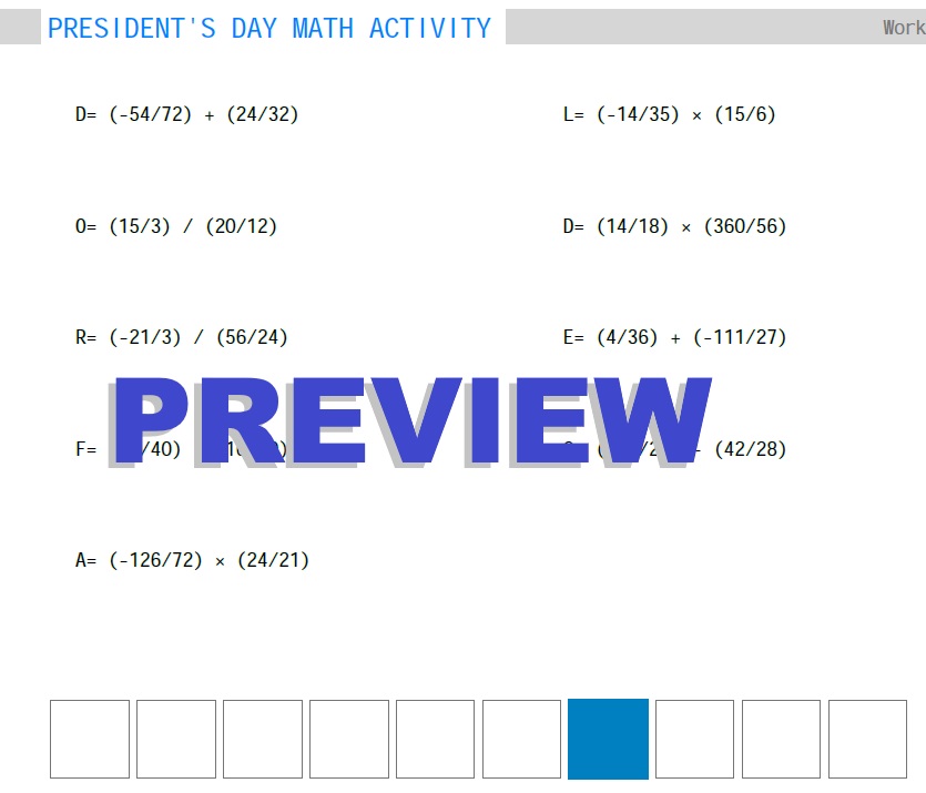 PRESIDENT'S DAY MATH REVIEW - FRACTIONS | Teaching Resources
