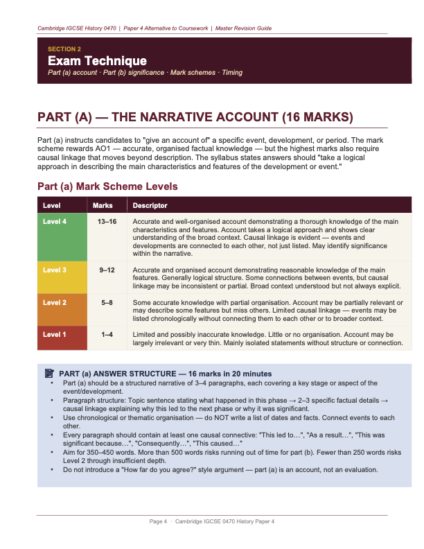 CIE IGCSE History 0470 Paper 4 Alternative to Coursework Revision Guide ...