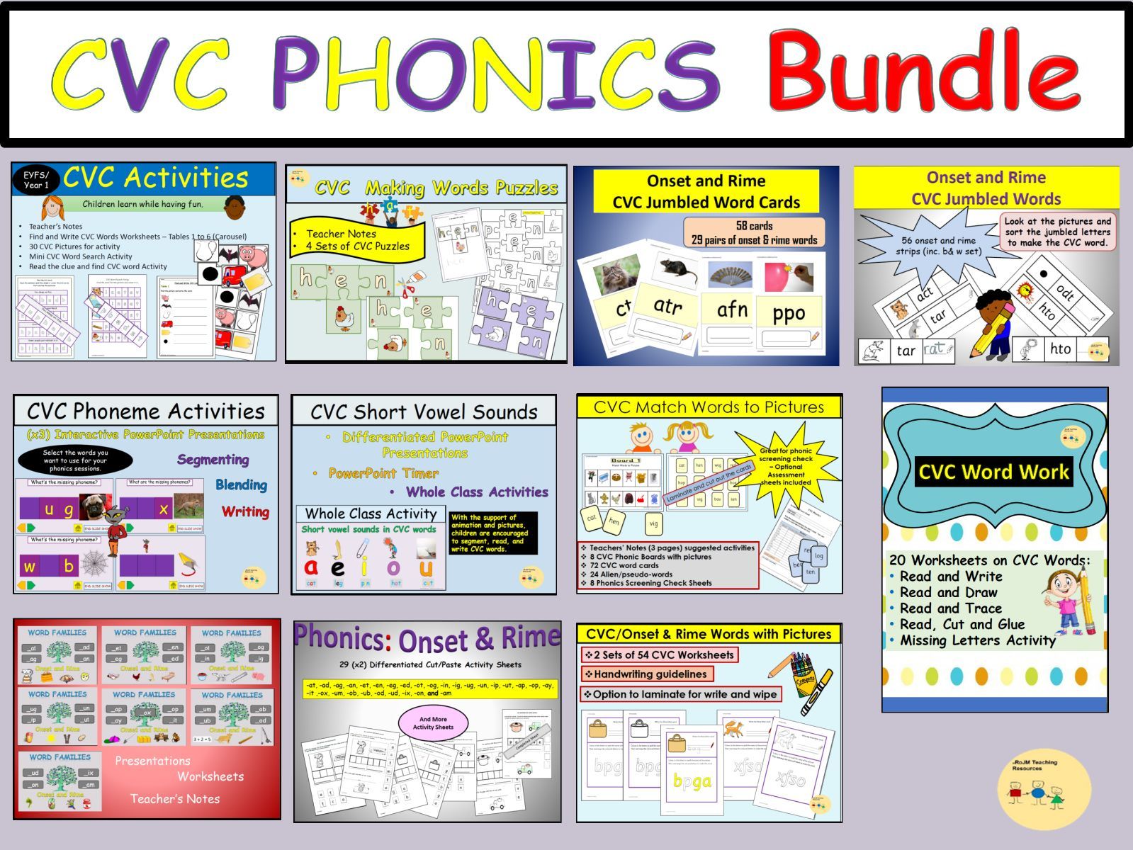 Onset and Rime/CVC Phonics Activity , Sorting words and Cut/Paste ...