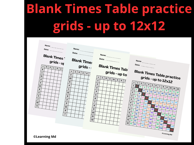 “Blank Times Table Practice Grids – Up to 12×12 | Multiplication ...