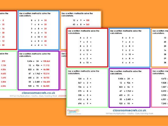 KS1 And KS2 Written Multiplication Early Morning Work Activity 