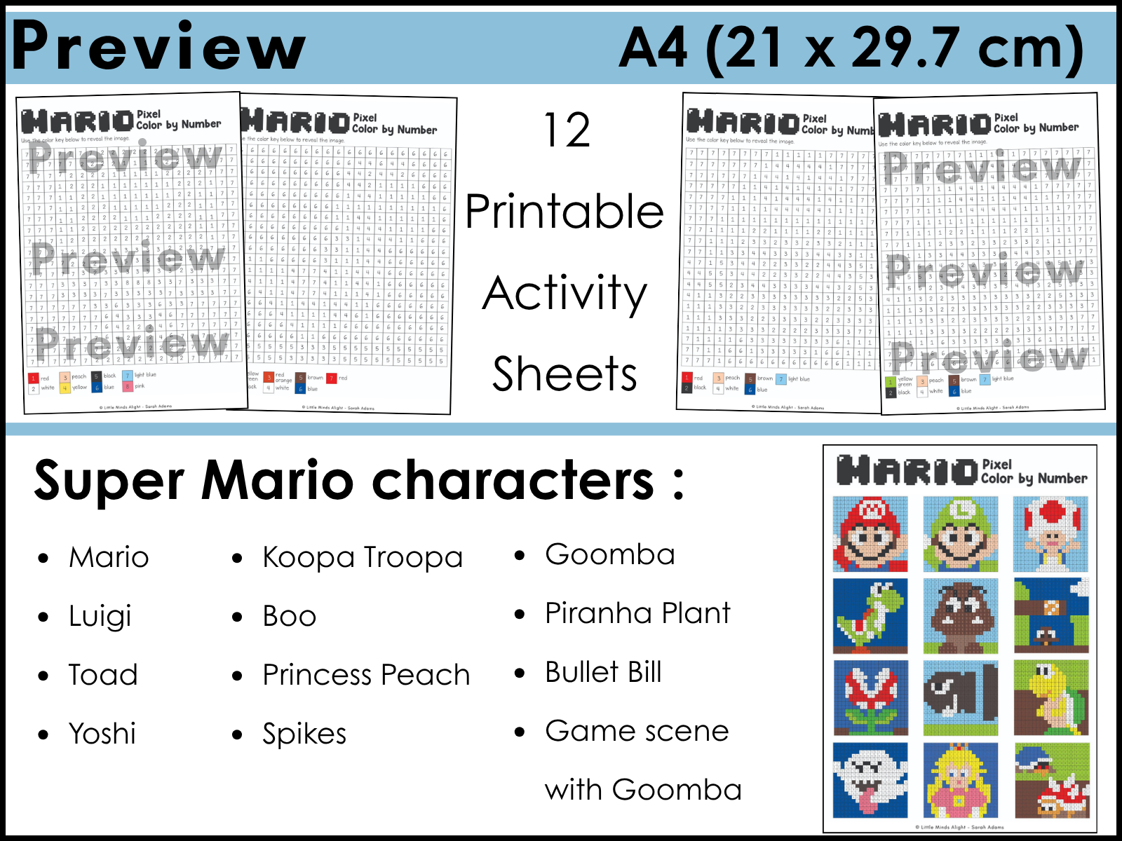 Super Mario Mystery Pixel Art | 12 Color by Number Pages | Teaching ...