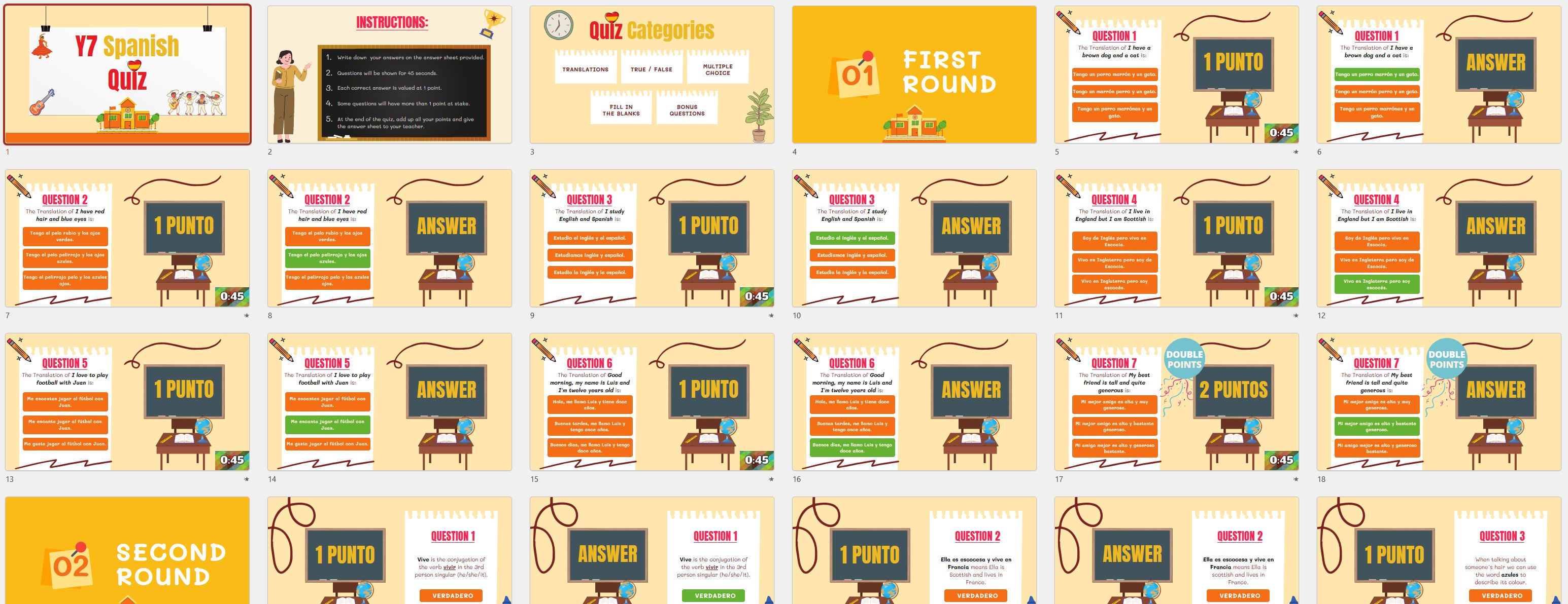 Spanish End of Year Quiz (Year 7) | Teaching Resources