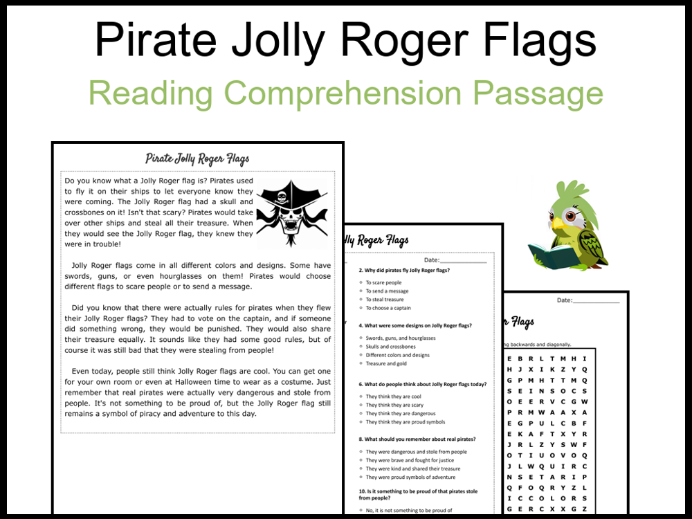 Pirate Jolly Roger Flags Reading Comprehension and Word Search ...