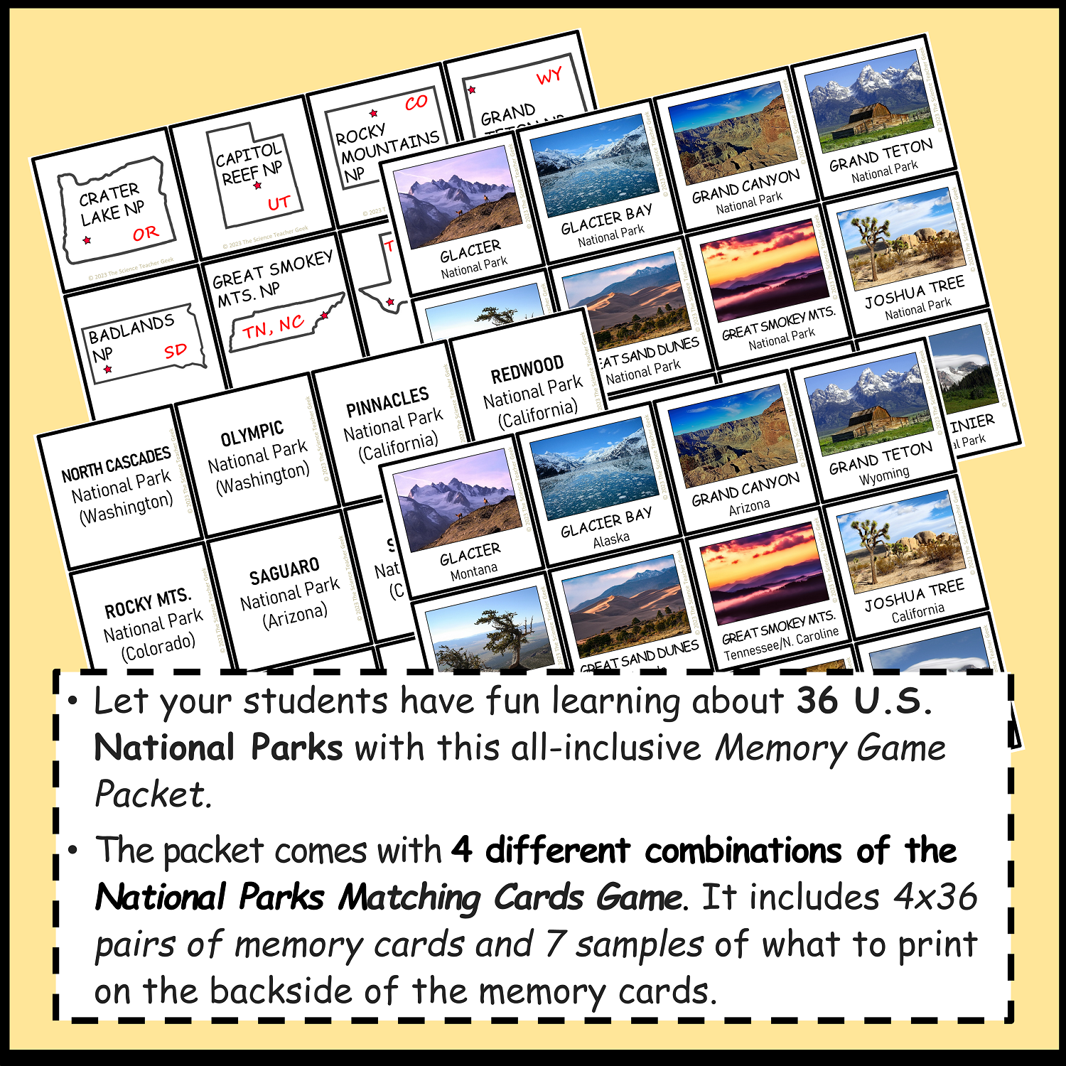 U.S. National Parks Memory Matching Card Game | Just Print, Cut & Play ...