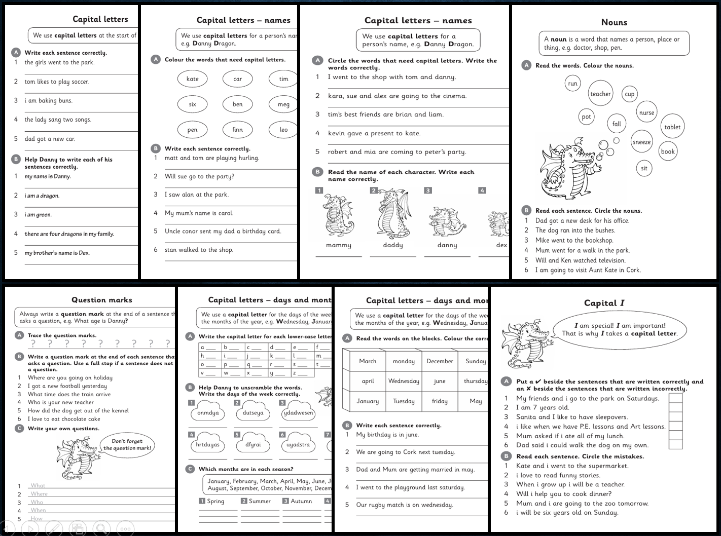 Grade 1 Grammar Worksheets Bundle | Capital Letters, Nouns, Verbs ...