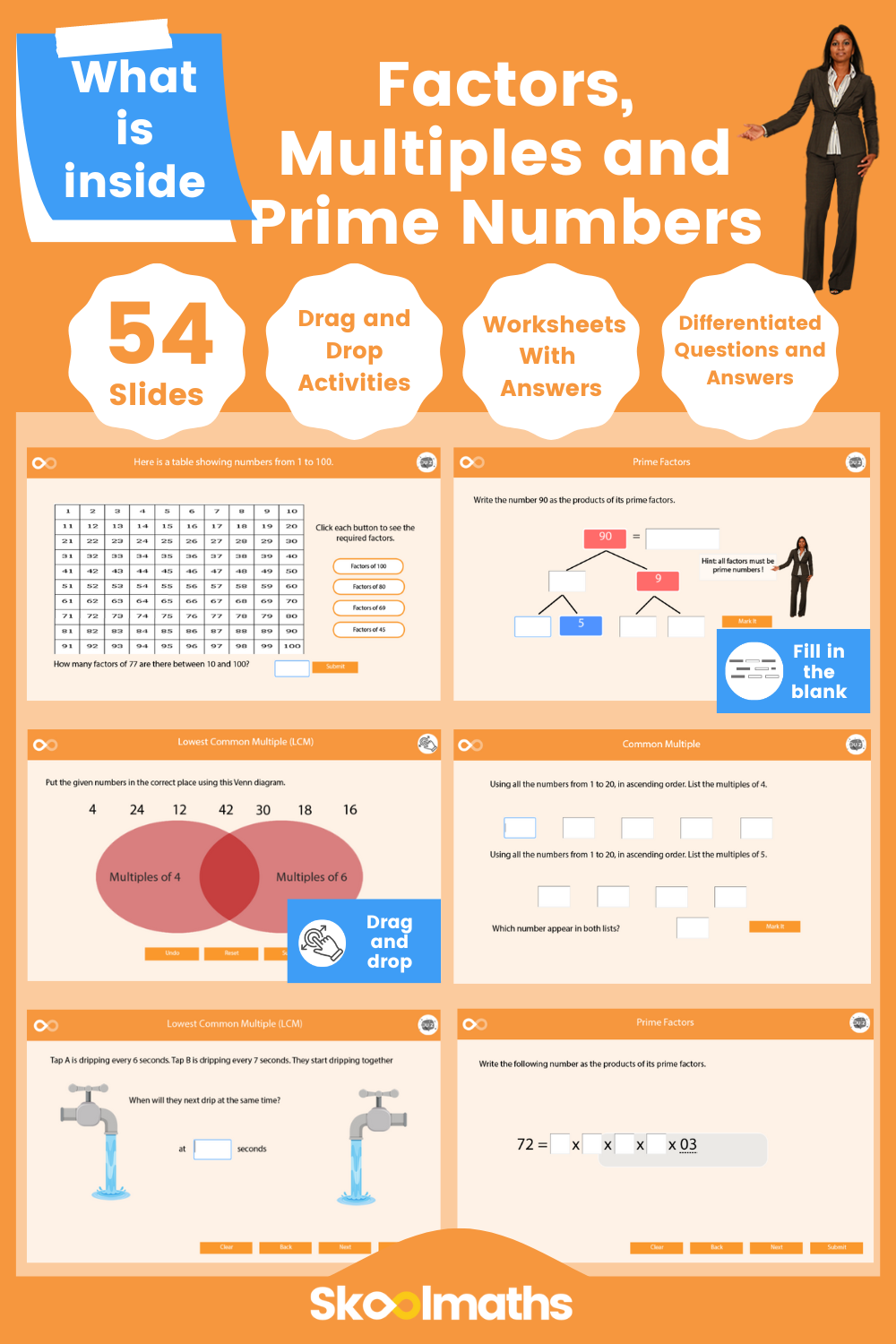 Factors Multiples And Prime Numbers KS3 Interactive Teaching Resources