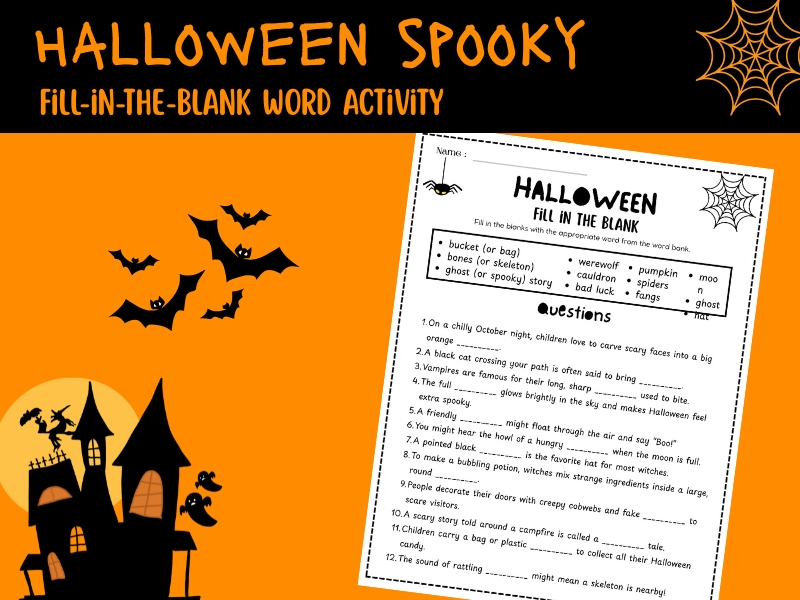 Halloween Spooky Fill-in-the-Blank Word Activity | Teaching Resources