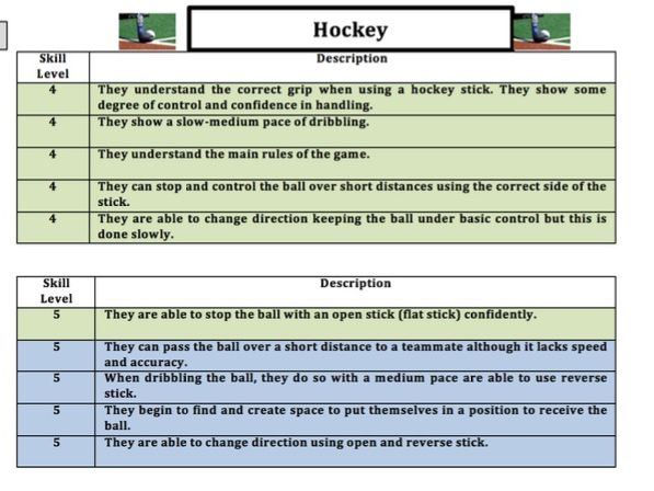 Hockey Skill Descriptor (Year7-11) | Teaching Resources