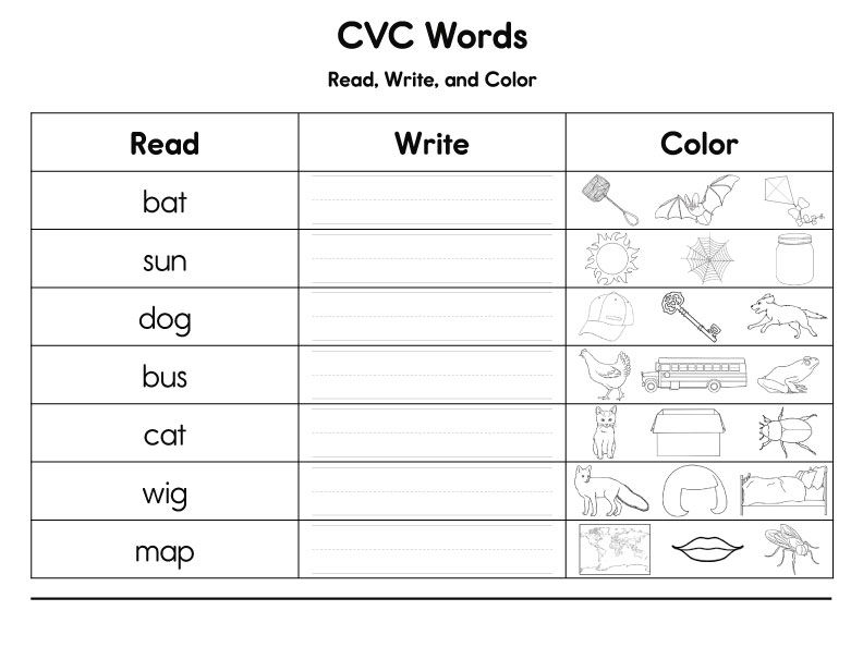CVC Words Read, Write, and Color Worksheet | Teaching Resources