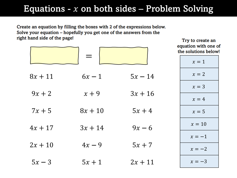 Equations X On Both Sides Problem Solving Teaching Resources