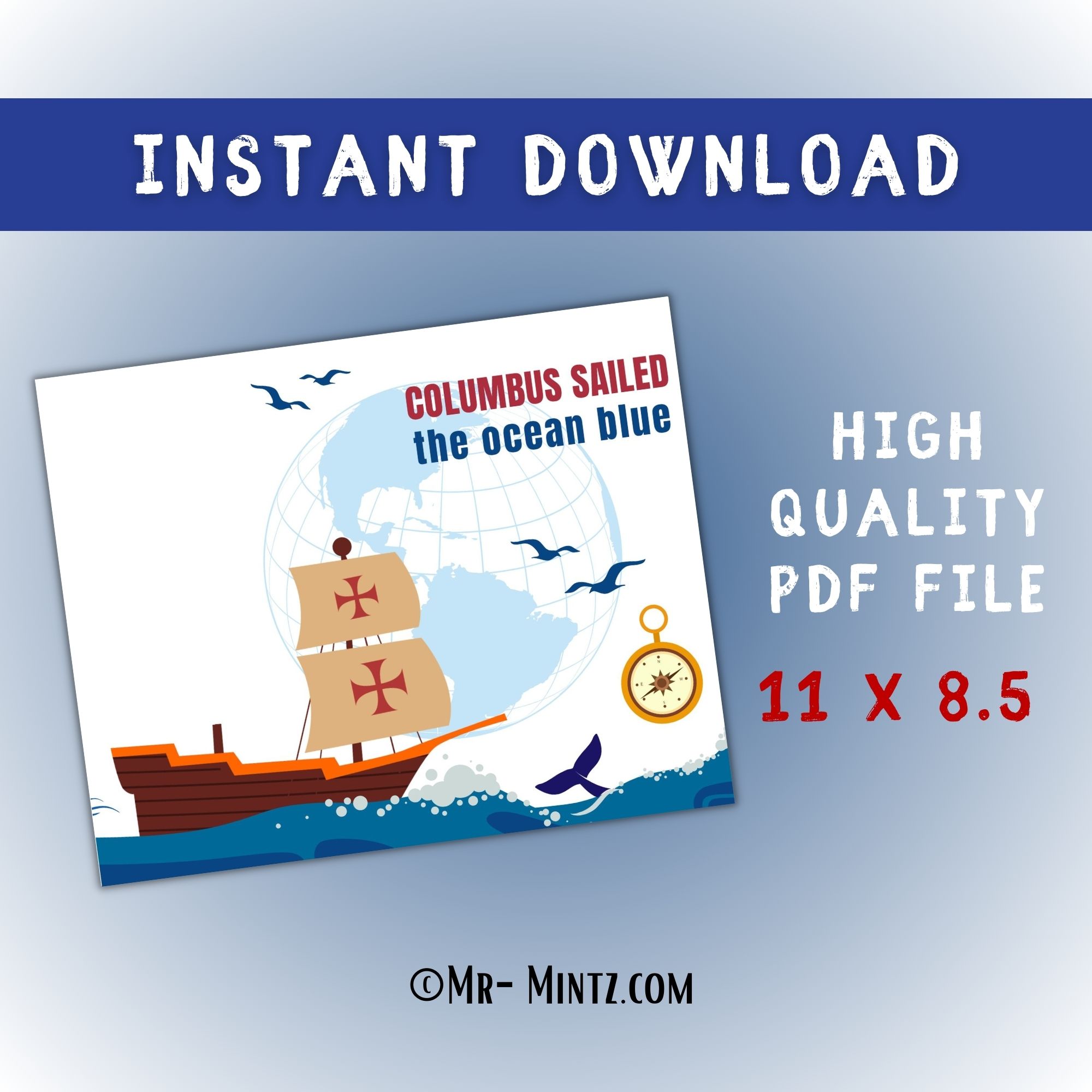 Columbus Day Handprint Craft | Printable Ship & Compass Poster for K–2 ...