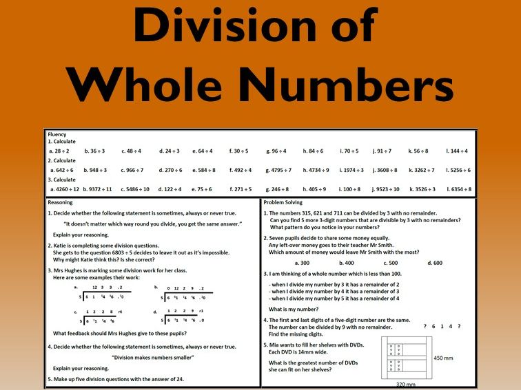 Addition, Subtraction, Multiplication and Division with whole Numbers ...