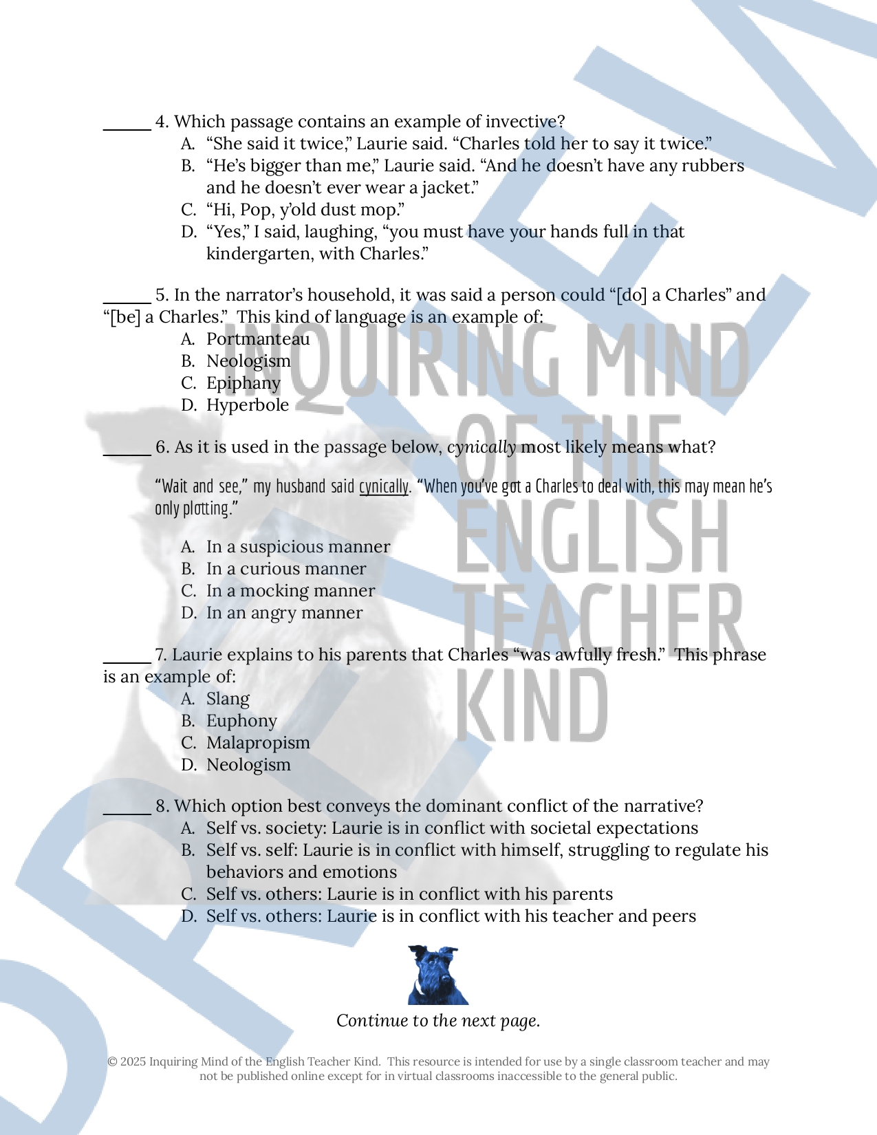 "Charles" by Shirley Jackson Close Reading Analysis Worksheet and ...