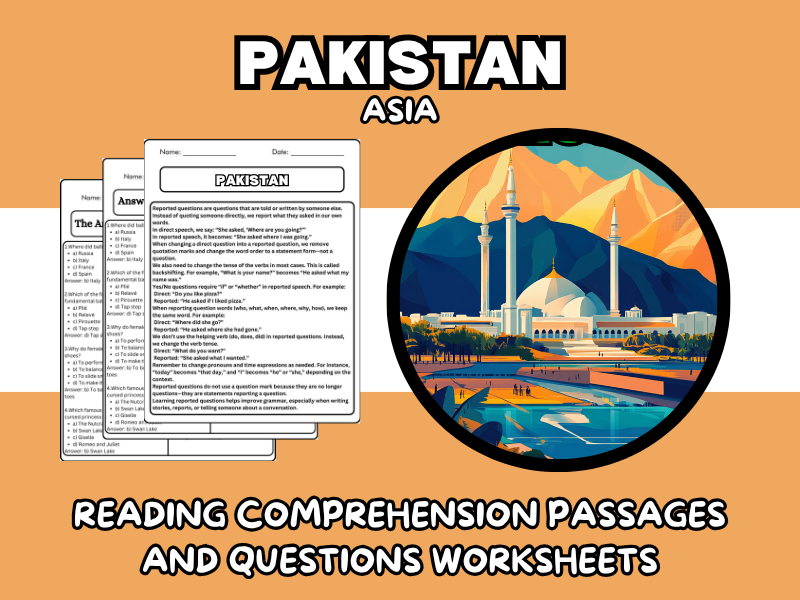 Pakistan - Asia Reading Comprehension Passages & Questions Worksheets ...