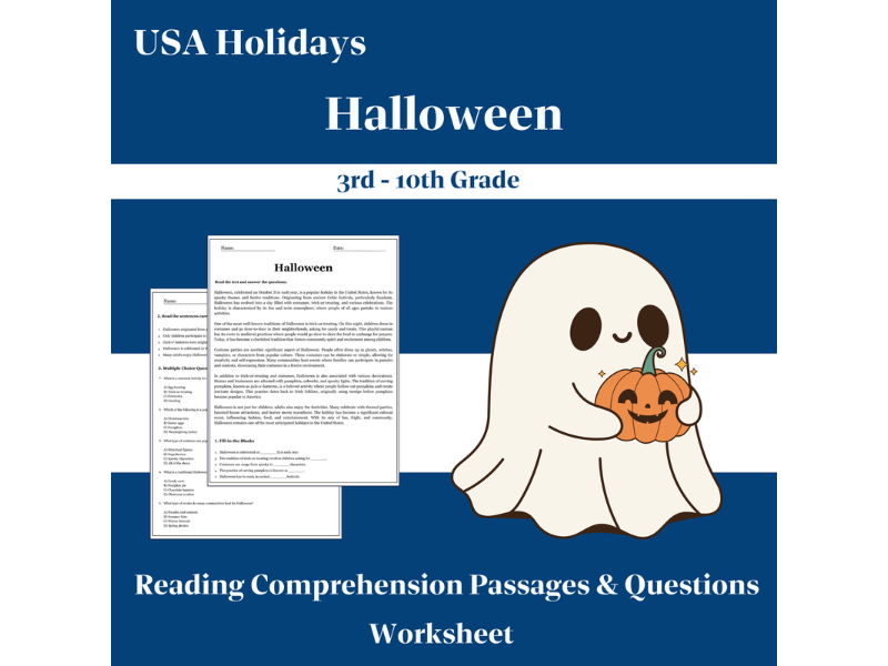 USA Holidays Reading Comprehension Passages & Questions Worksheets ...