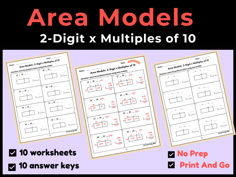 Area Models: 2-Digit x Multiples of 10 | Teaching Resources