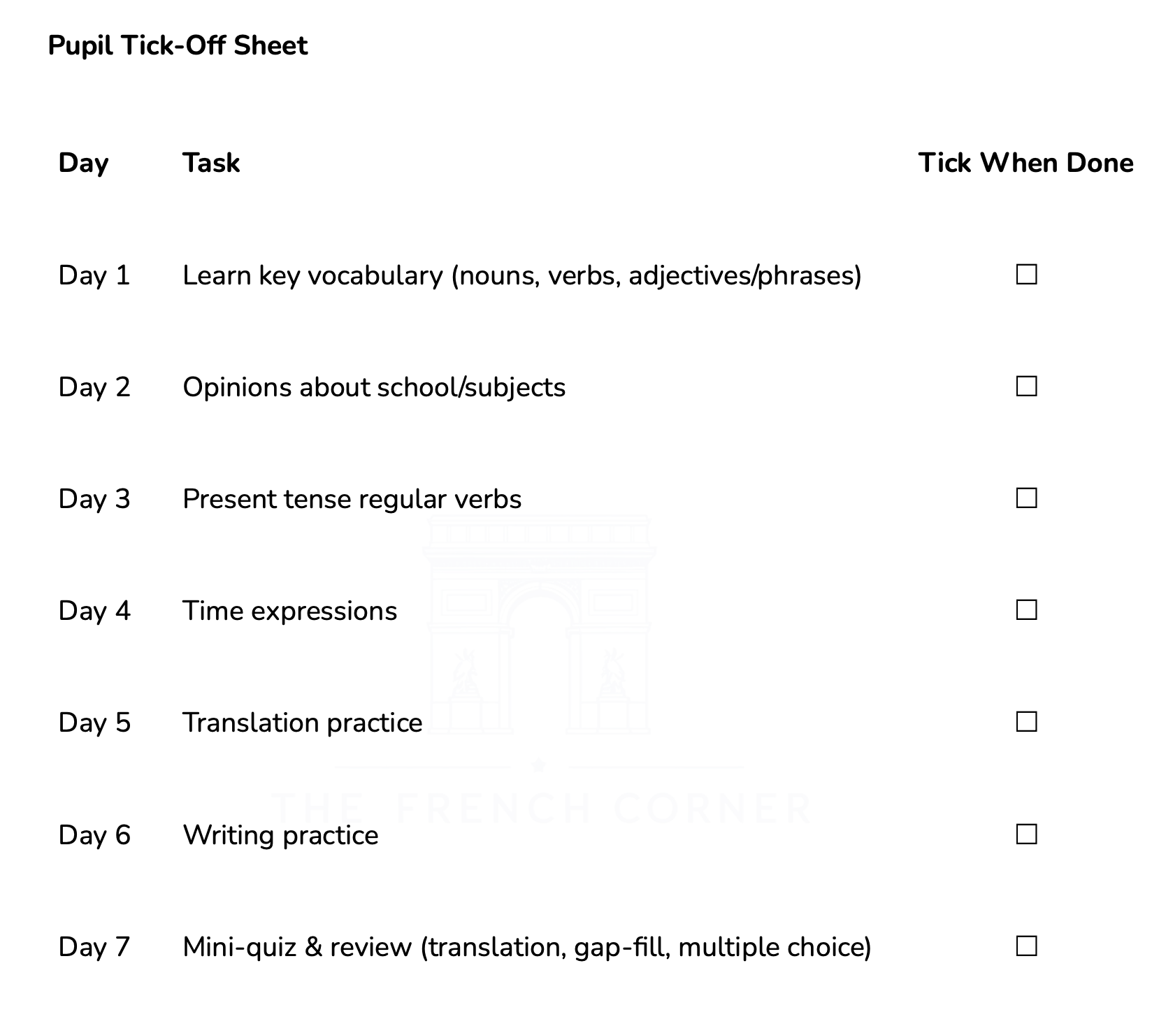 2026 AQA GCSE French F 7-Day Revision 1.3 | Teaching Resources