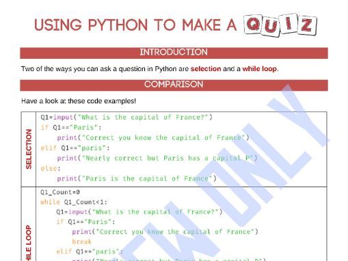 Making A Quiz In Python Teaching Resources