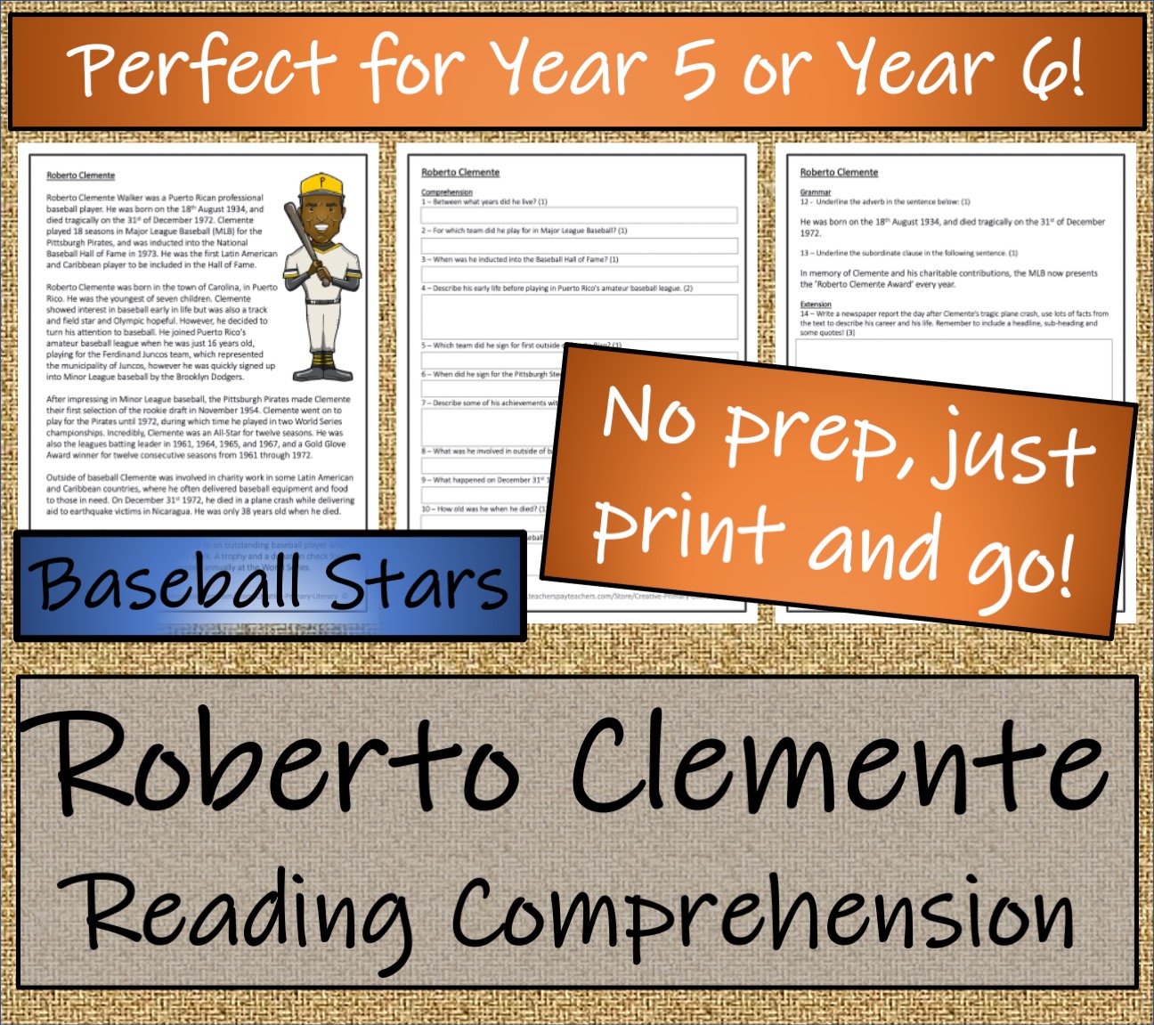 UKS2 Roberto Clemente Reading Comprehension | Teaching Resources