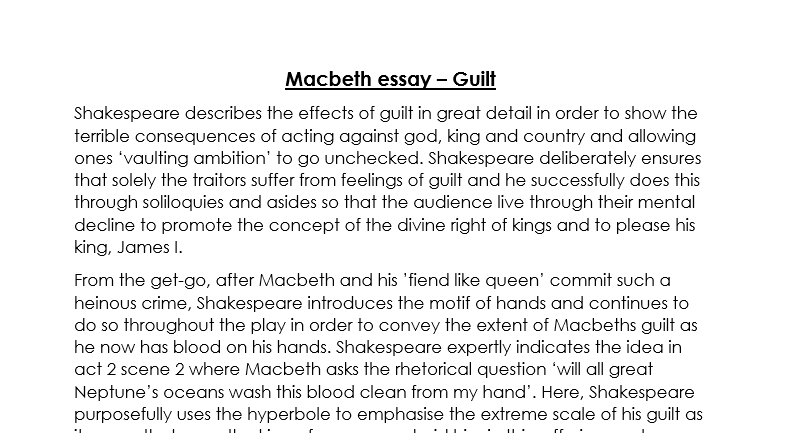 Grade 9 English Lit Guilt in Macbeth Essay | Teaching Resources