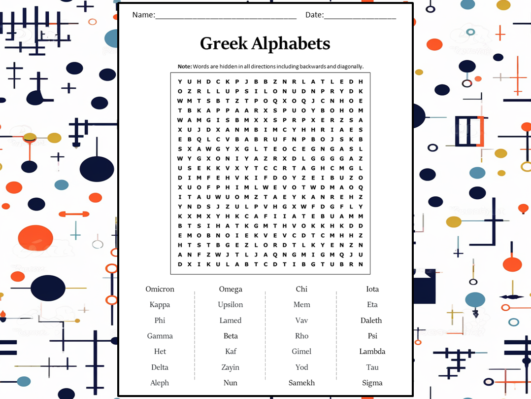 Greek Alphabets Word Search Puzzle Worksheet Activity | Teaching Resources