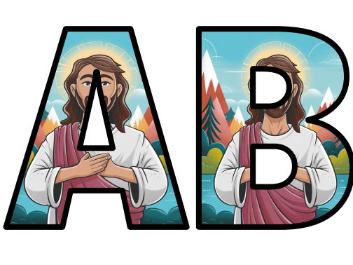 Jesus Smiling Outside Mountains RE Christian Lettering Set Display ...