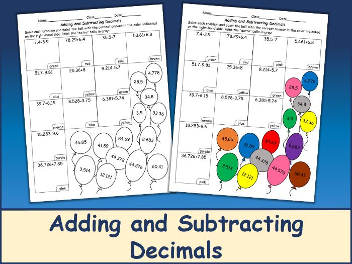 Adding And Subtracting Decimals Color By Number Teaching Resources