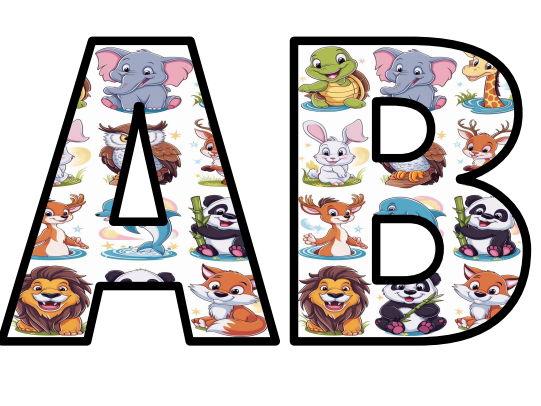 Cartoon Zoo Animals Cute Characters Lettering Set Display Title Letters ...