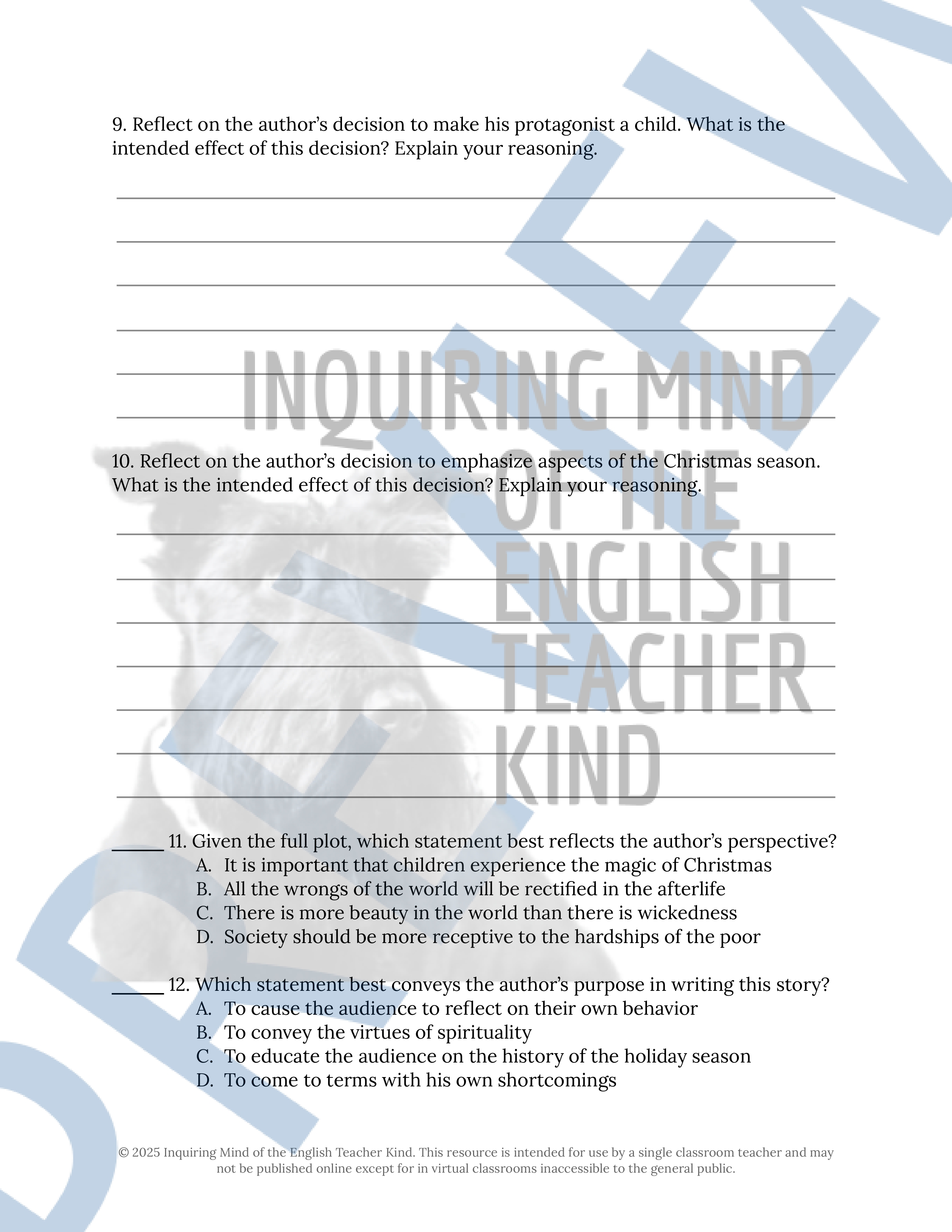"The Heavenly Christmas Tree" by Dostoevsky Literary Analysis Worksheet ...