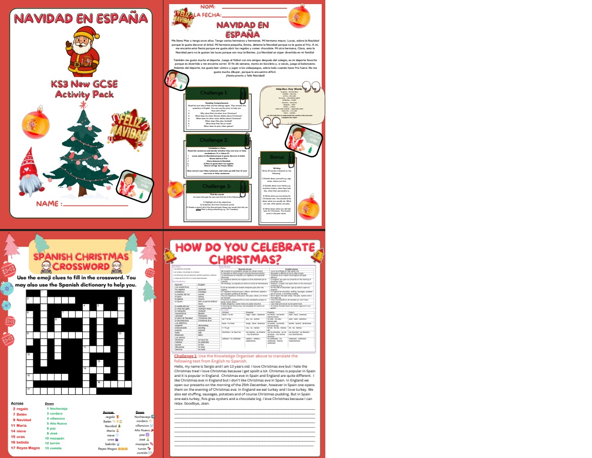 KS3 Christmas Spanish Workbook (7-page Cover Work/Zero Prep, Easy ...