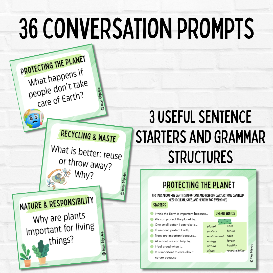 Earth Day Speaking Activities – ESL Conversation Cards with Sentence ...