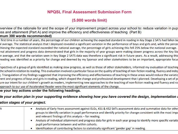 NPQSL Complete Project Submission (2020) | Teaching Resources