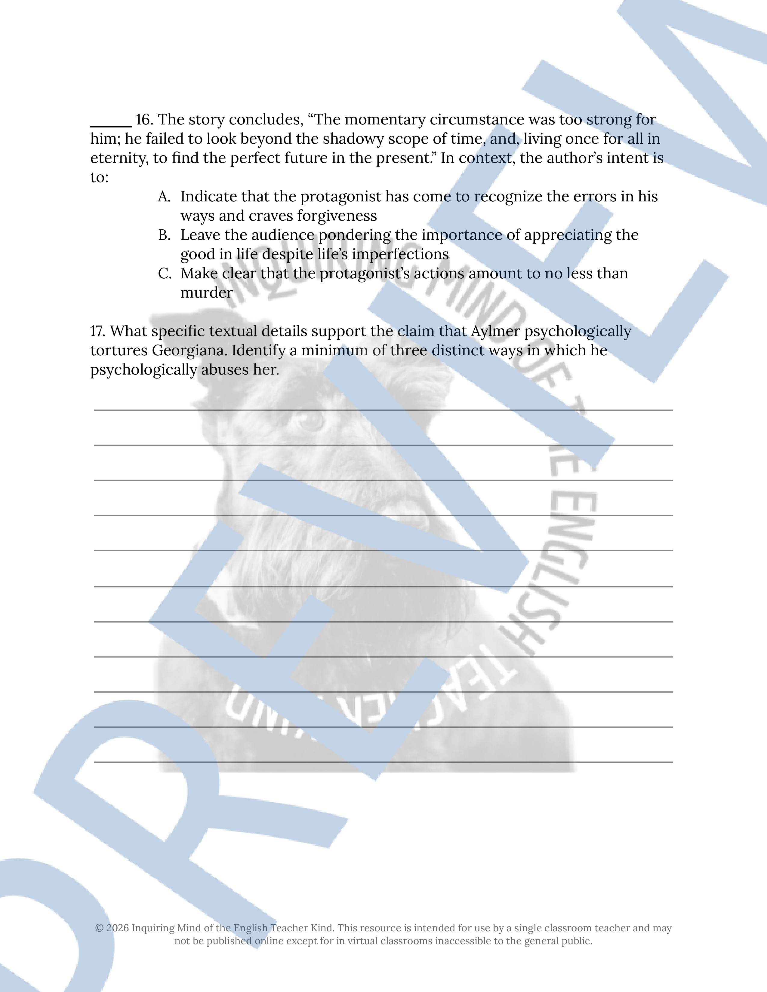 "The Birthmark" by Nathaniel Hawthorne Close Reading Analysis Worksheet ...