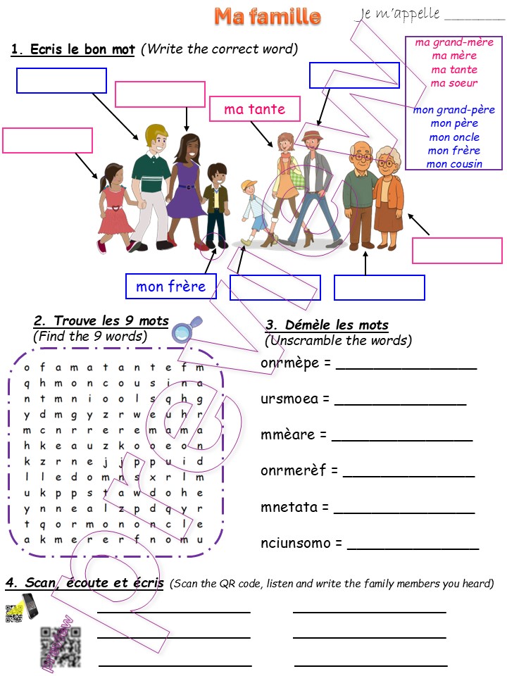 Ma famille | French family | worksheet | Teaching Resources