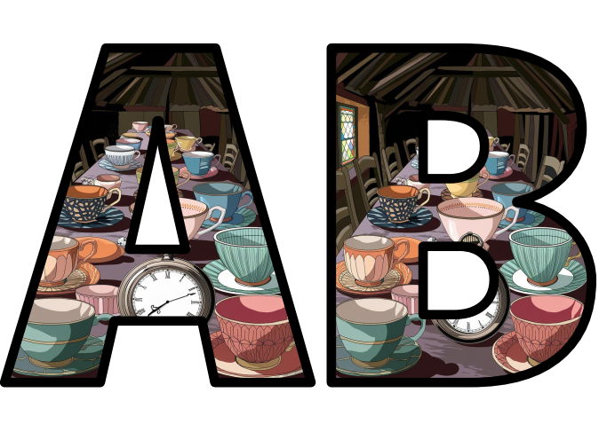 Alice in Winderland Mad Hatter Tea Party Lettering Set Display Title ...