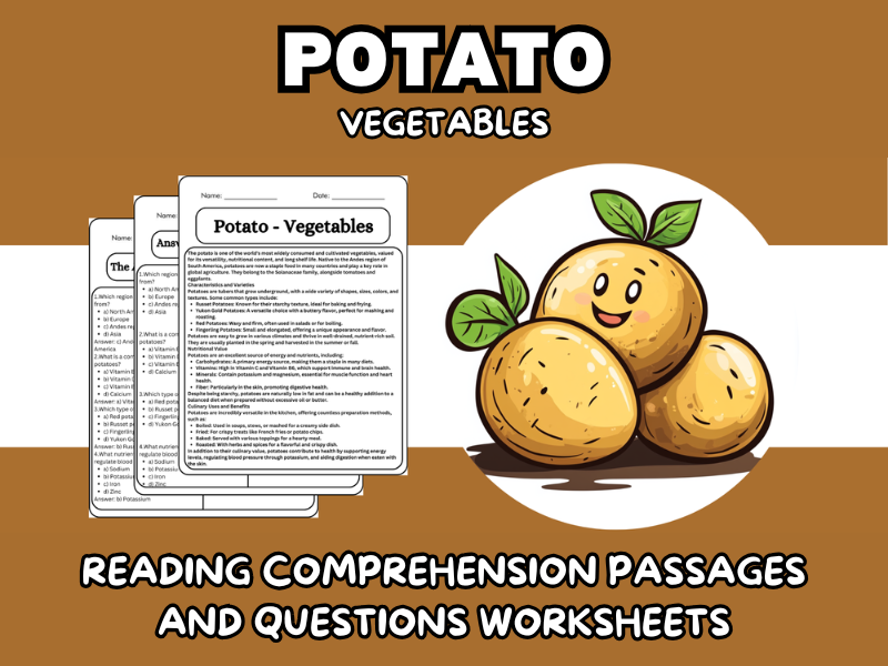 Potato - Vegetables Reading Comprehension Passages and Questions ...
