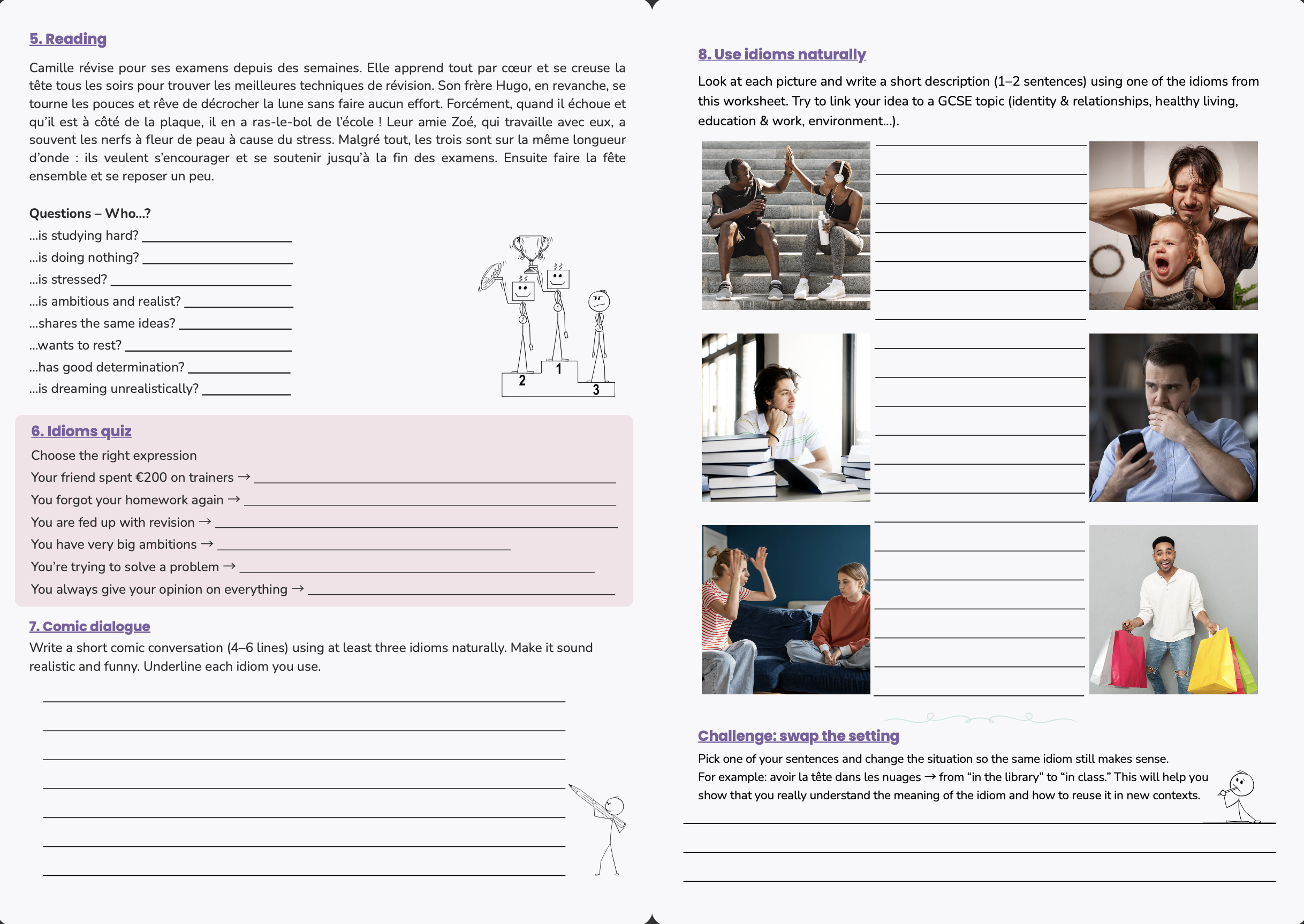 Expressions idiomatiques – Idioms in context – French GCSE (Higher tier ...